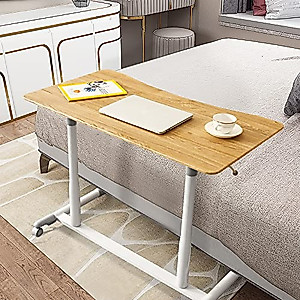 COSTWAY Mobile Height Adjustable Standing Desk, Compact Pneumatic Sit to Stand Computer Desk w/Lockable Casters, Ergonomic Rolling Laptop Table w/Steel Frame for Home Office (Natural)