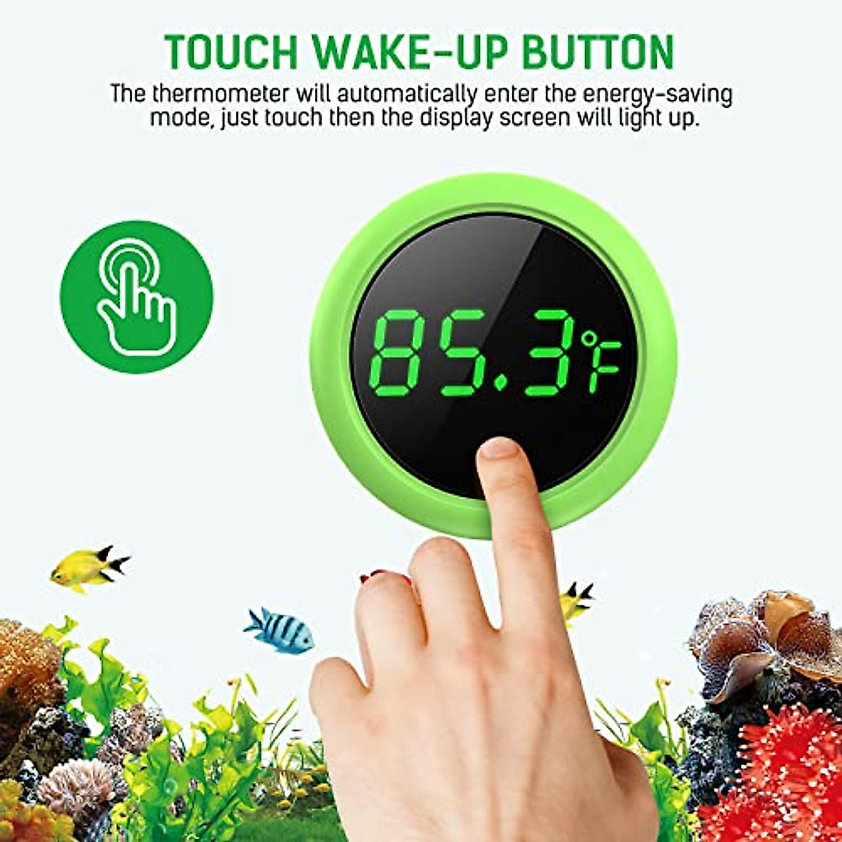 LED Aquarium Thermometer, PAIZOO 5S Refresh Speed Touch Screen Fish Tank Accurate Temperature Sensor, Wide Range of Displayed, Energy-Saving & Stick-on Thermometer for Aquariums, Glass Containers
