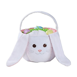 Personalized White Easter Bunny Bag with Custom Name | Plush Easter Bag with Handle | Soft Egg Basket for Kids | Customized Easter Basket | Great for Easter Egg Games