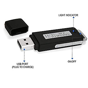 Digital Voice Audio Recorder - USB Voice Recorder - No Flashing Light While Recording - Sound Recording Device for Lectures - 15 Hours Battery Life - Dictaphone, 8GB, Mini Grabadora de Voz