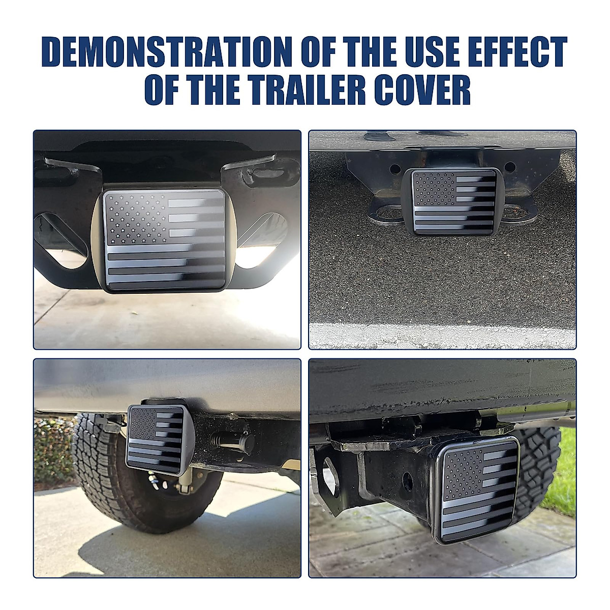 ZKFAR Pack-1 Trailer Hitch Cover, American Flag Plug Cover, Metal Rear Receiving Tube Cover, 2" Automotive Dust Plug, Protective Cover with Pin Bolt, Universal for Most SUVs, Trailers (Black)