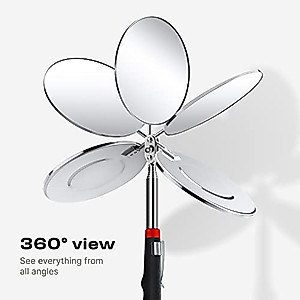 NoCry Heavy Duty Telescoping Inspection Mirror — 3.23 Inch Round Mirror on a Stick; 2-IN-1 Storage Pouch; Extendable Mirror up to 30in; Non-Slip Handle; 360° Inspection Mirror Telescoping Swivel Head