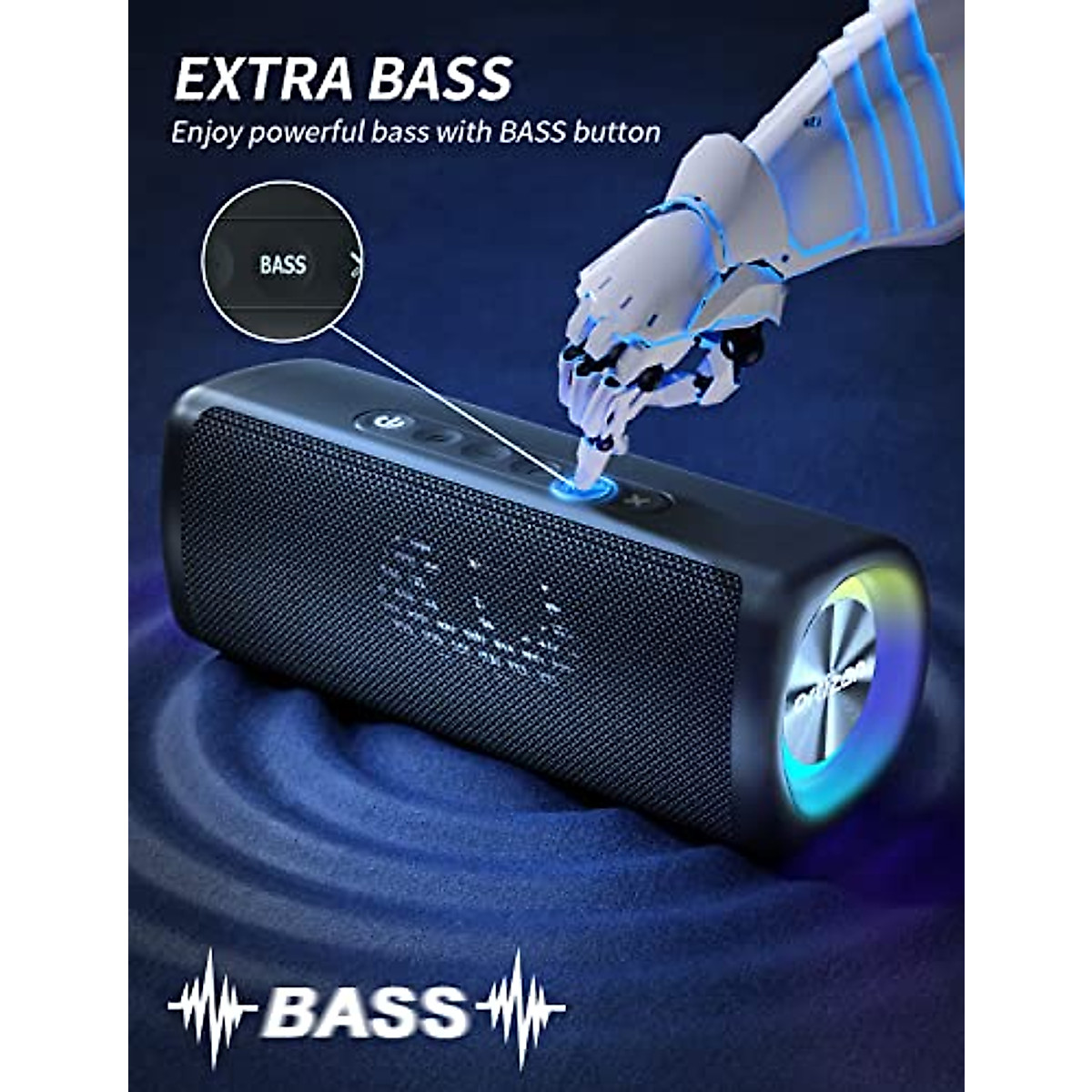 Ortizan M9 Extra BASS Wireless Bluetooth Portable Speaker, Powerful IPX7 Waterproof Outdoor Bluetooth Speaker, 30 Hours Battery, Dynamic LED Light, Wireless Stereo Pairing for Home, Party, Travel
