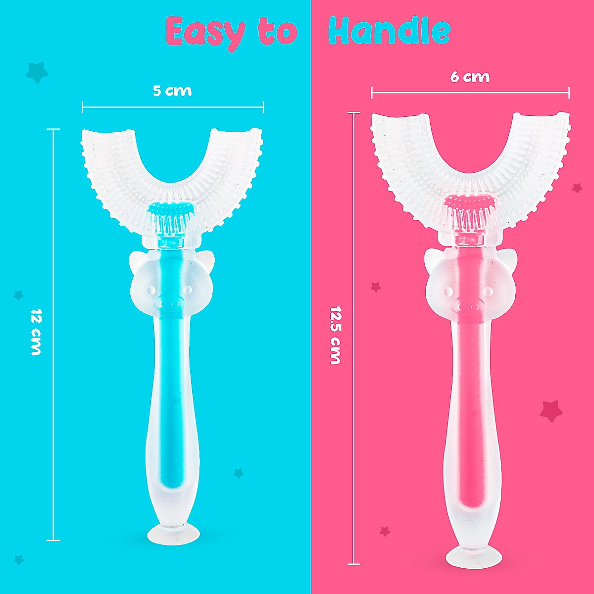 Set of 2 U-Shaped Toothbrushes for Kids with Suction Cup Whole Mouth 360 Cleaning Toothbrushes with Suction Cup Manual Toothbrush for Toddlers 2-6 Silicone Food Grade for Sensitive Teeth Large Blue