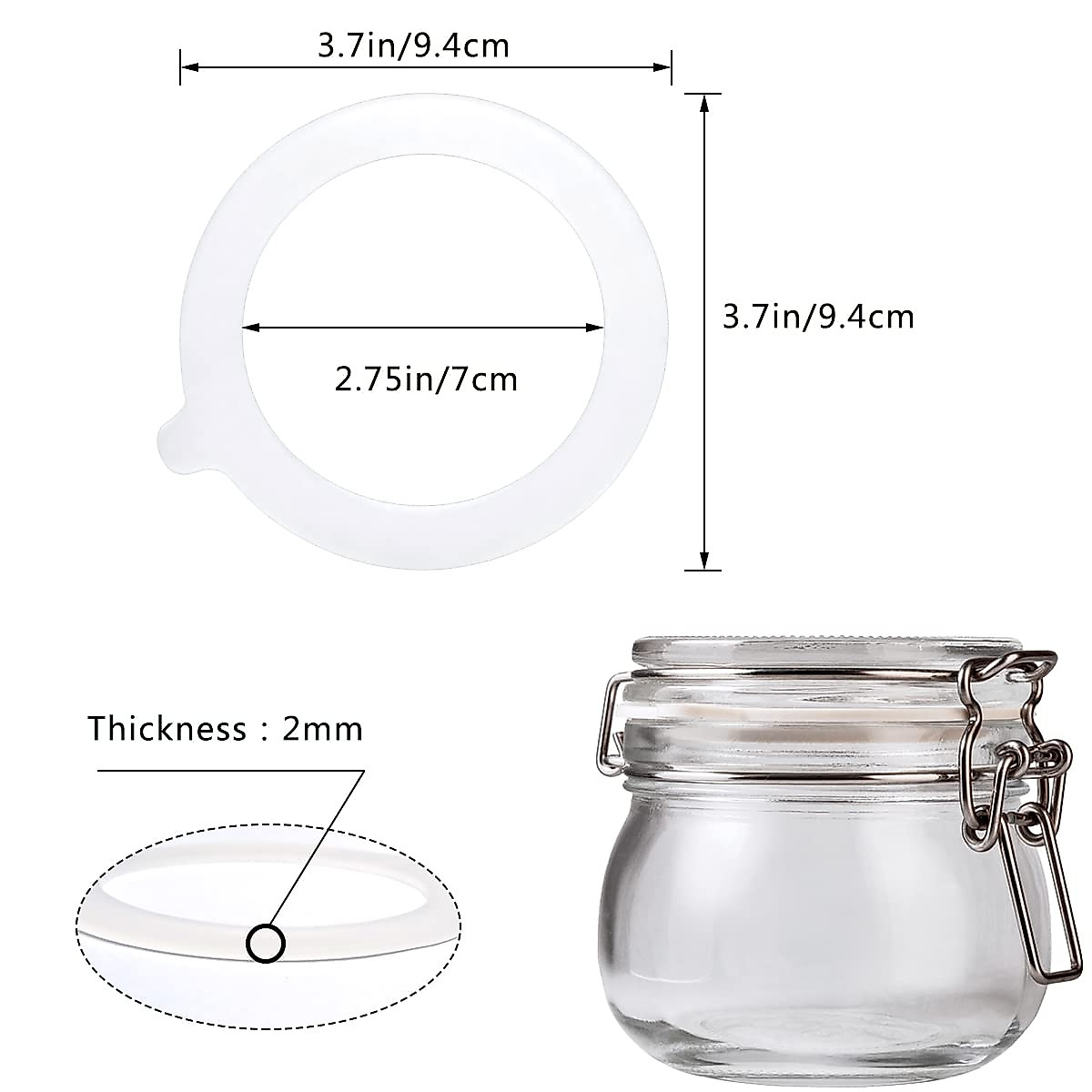8 Pieces Silicone Jar Replacement Gasket, 3.75 Inch Sealing Rings for Glass Clip Top Jars, Leak-Proof Canning Silicone Fitting Seals(White)