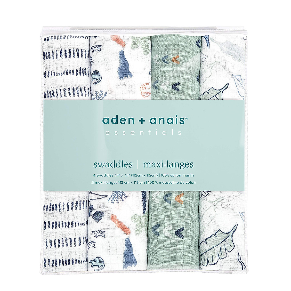 aden + anais Essentials Swaddle Blanket, Muslin Blankets for Girls & Boys, Baby Receiving Swaddles, Newborn Gifts, Infant Shower Items, Wearable Swaddling Set, 4 Pk, Dinotime