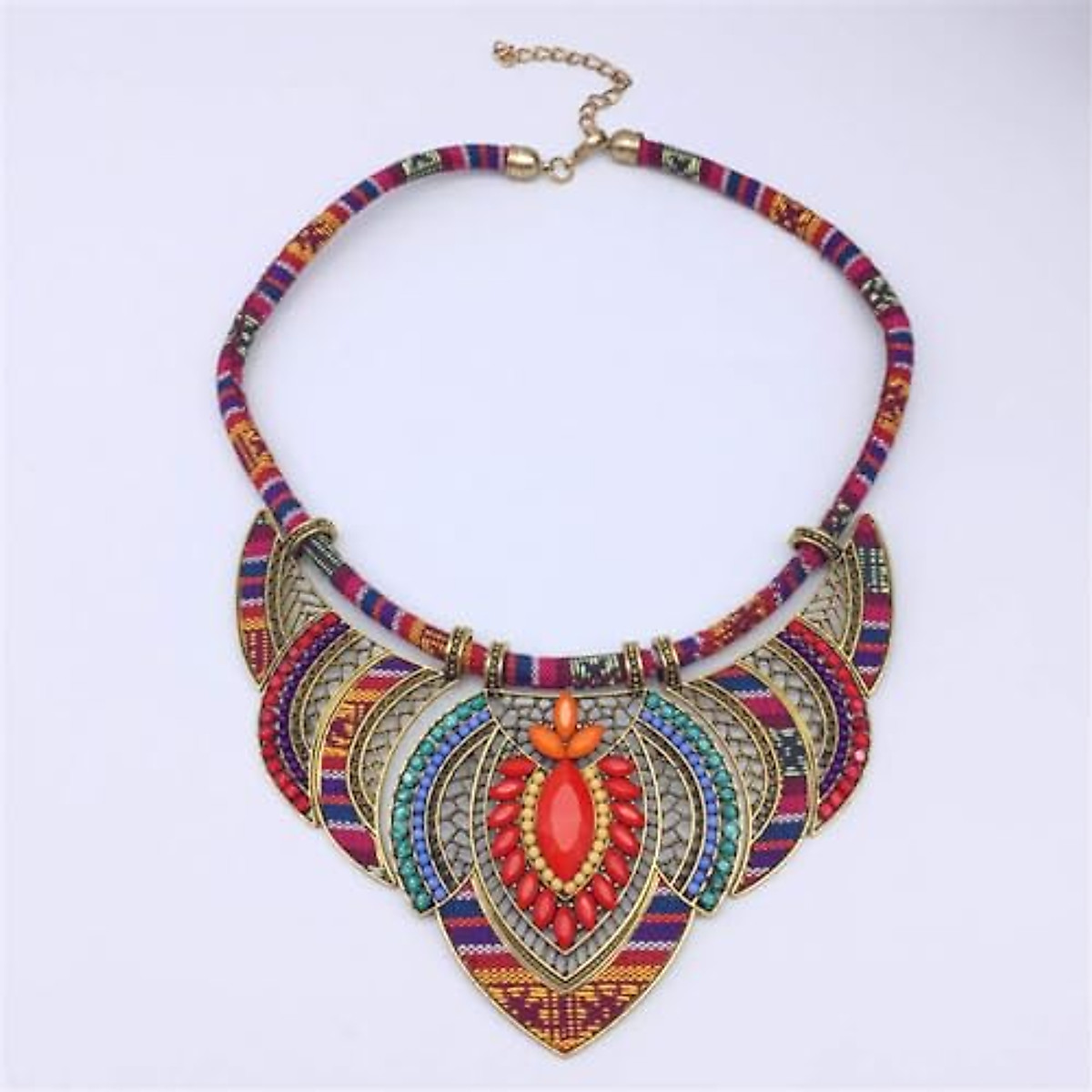 YAZILIND Ethnic Style Chunky Colorful Collar Festival Tribal Beaded Bib Choker Costume Necklace (Colorful)