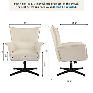 DAGONHIL Home Office Chair Desk Chair No Wheels Armchair Linen Fabric Swivel Chair High-Back Wide Seat Upholstered Accent Chair with Metal Legs Computer Chair, Beige