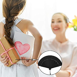 2 Pieces Silk Folding Hand Fan Black Bamboo Handheld Fan Chinese Folded Fan with Tassel for Dance Party Home Decorations (Classic Style)