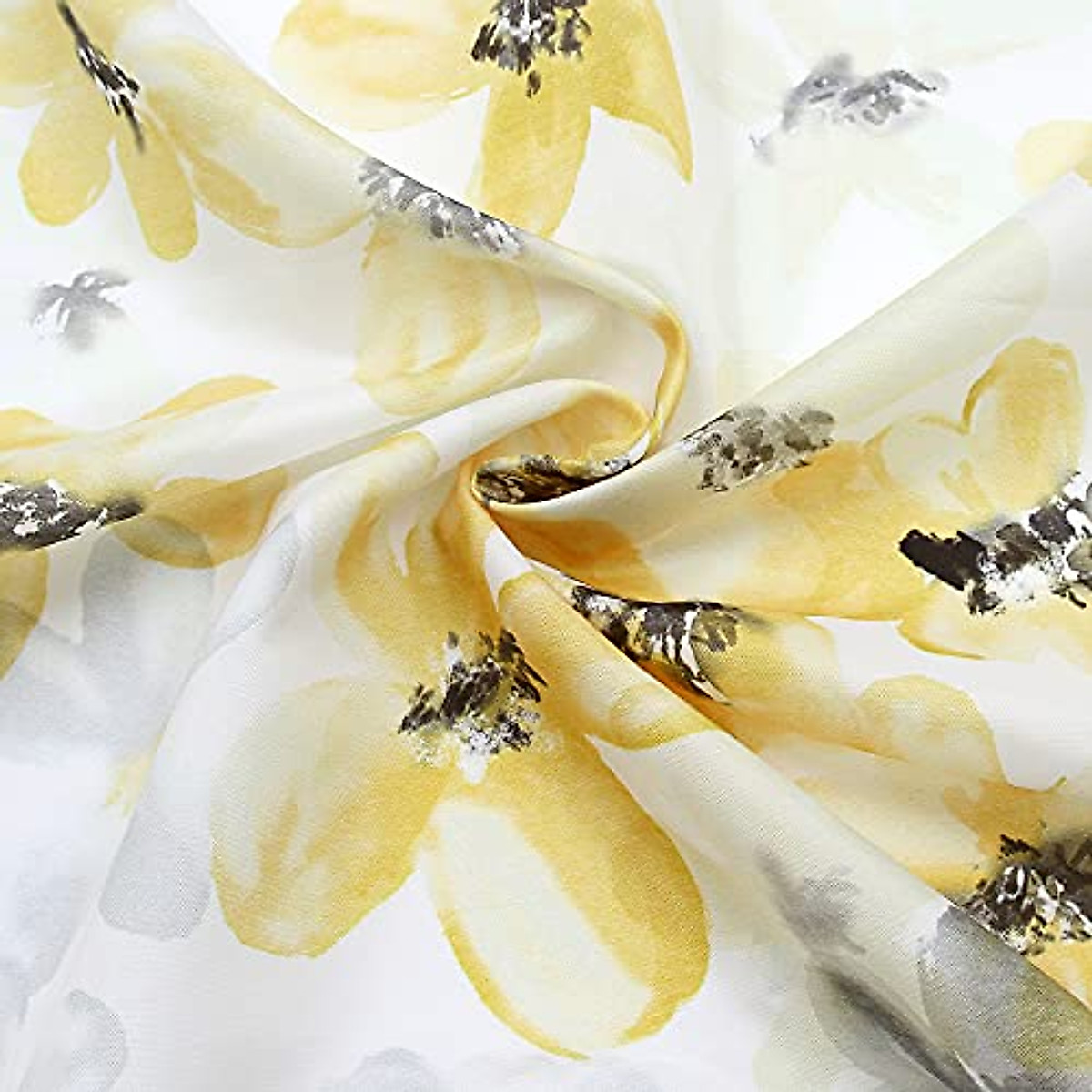 SUMGAR Yellow Flower Shower Curtain Bathroom Fabric Grey Floral Polyester Cloth Farmhouse Boho Rustic Summer Decorative Washable Shower Curtains Set with Hooks 72 x 72 Inch