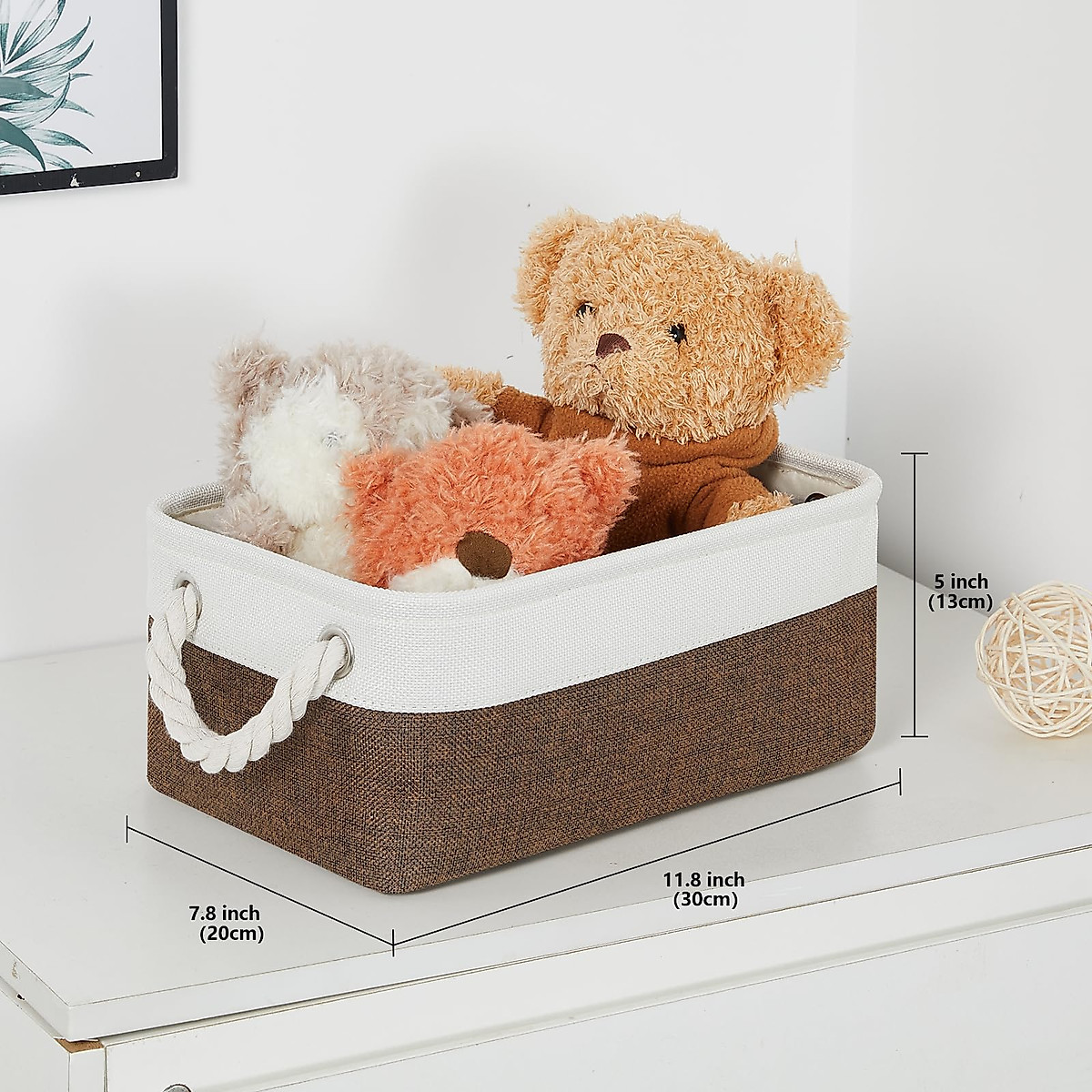 Bidtakay Collapsible Fabric Storage Baskets with Handles for Organizing [6 Pack] Canvas Small Storage Bins Shelf Baskets for Clothes Closet Rectangle Baskets 11.8 X 7.8 X 5 Inches(White&Earthy Brown)