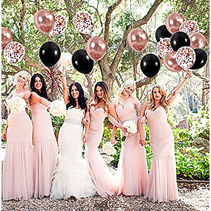 Chrome Metallic Rose Gold and Black Confetti Balloons 55 pcs 12 inch Thick Latex Balloons for Rose Gold Black Baby Bridal Shower,Women Girls Rose Gold and Black Birthday Party Decorations graduation party Supplies