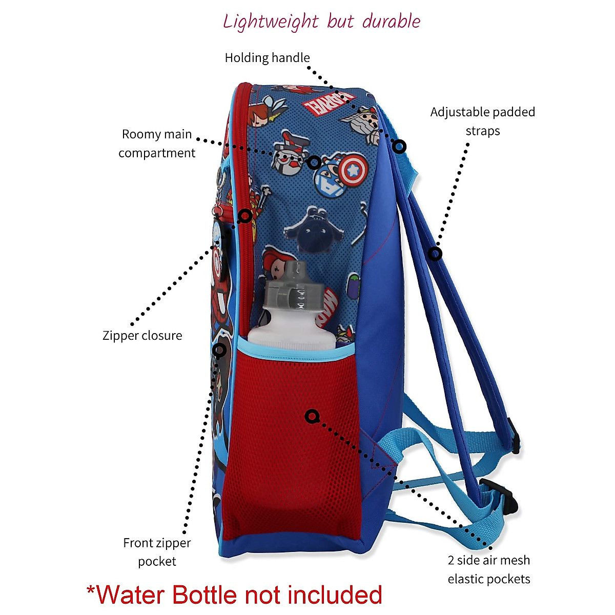 Marvel Kawaii Boys 16" Backpack 5 piece School Set (One Size, Blue)