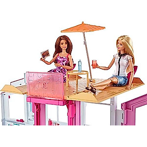 Barbie Doll House, 3-Story Townhouse with 4 Rooms & Rooftop Lounge, Furniture & Accessories Including Swinging Chair (Amazon Exclusive)