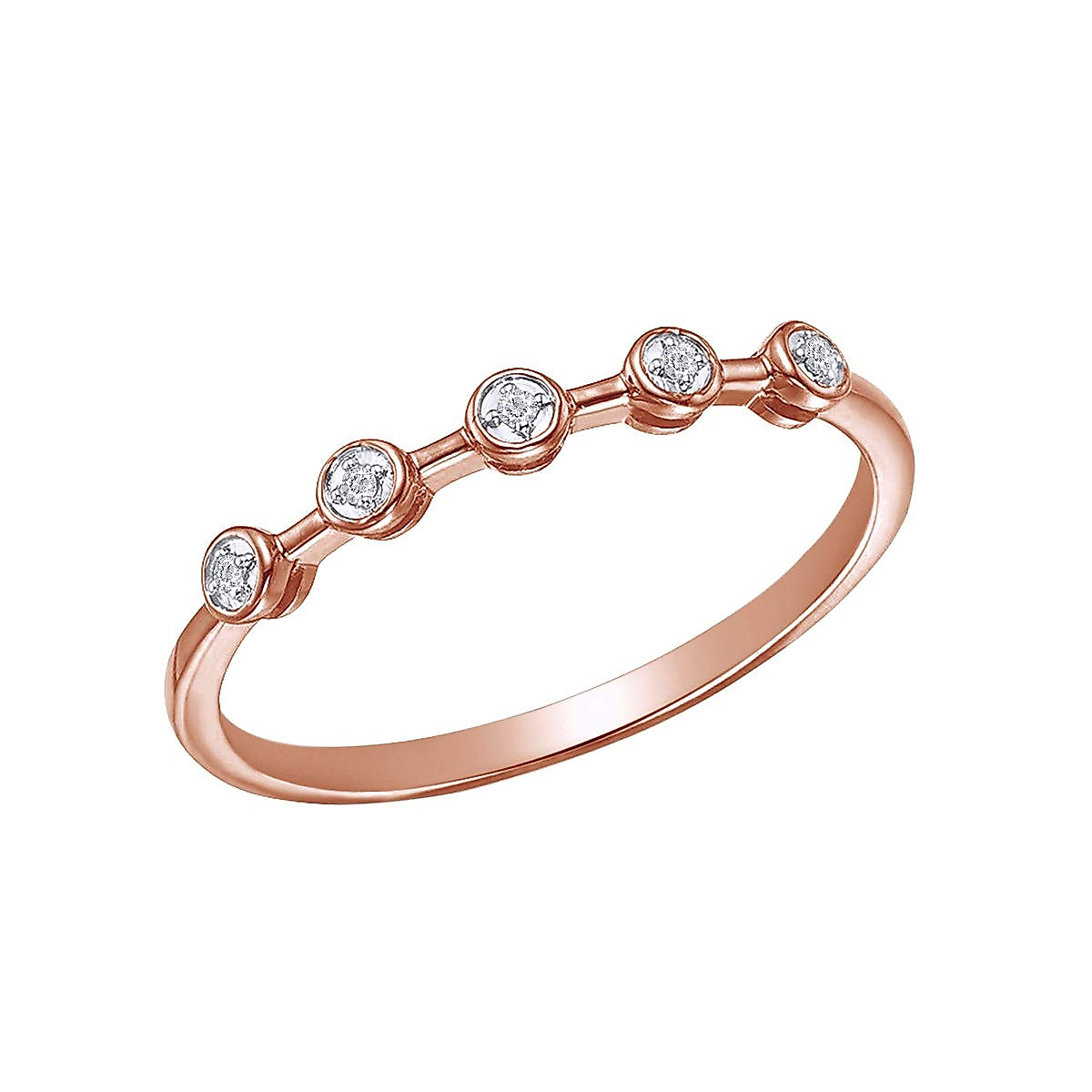Samaira Jewelry Five-Stone Bezel Natural Diamond Accent Stackable Wedding Band Ring in 14k Rose Gold Over 925 Sterling Silver (1/20 Cttw, I-J Color, I2-I3 Clarity) Ring Size-7