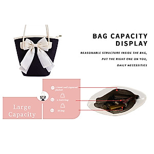 XMLIZHIGU PU Leather Purse for Womens Handbag Top Handle Shoulder Bag Tote Bucket Bag Bow Bag Black HDJ02