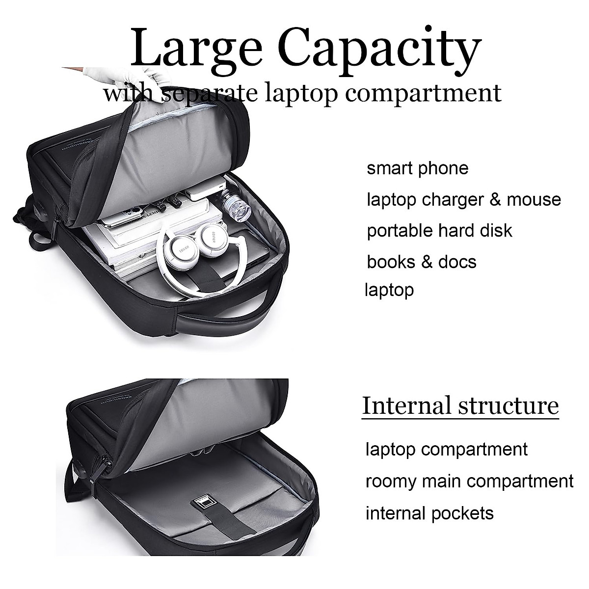 Kamlui Laptop Backpack for Men Black with Laptop Compartment Computer Case Laptop Bag