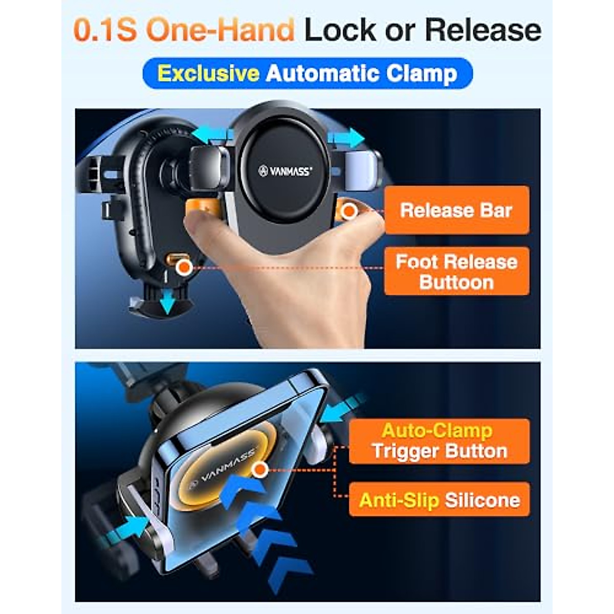 VANMASS 2024 Upgraded Car Phone Holder Mount [Strongest Suction & Military-Grade] Universal Cell Phone Holder Stand for Truck Dash Windshield Vent Cradles for iPhone Android All Smartphones