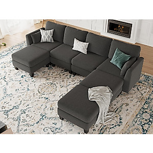 Huatean Home Modular Sectional Sofa, Convertible U Shaped Sofa Couch with High Density Memory Foam, 7 Seat Comfy Modular Sofa Couch for Living Room, Modern U Shaped Sectional Sofa, Dark Grey