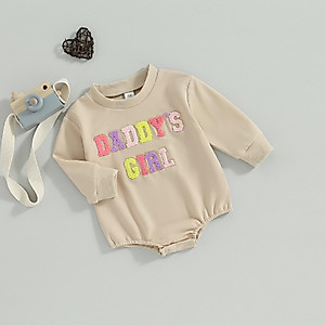 Zoiuytrg Daddys Girls Baby Clothes Daddys Girl Print Long Sleeve Bubble Romper Newborn Fall Winter Matching Outfit (Apricot Rompers, 0-3 Months)