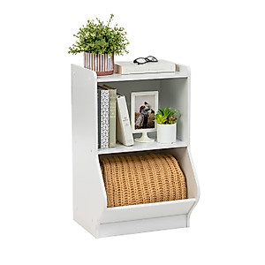 IRIS USA 2-Tier Shelf Organizer with Easy Access Angled Cubby, Frost White