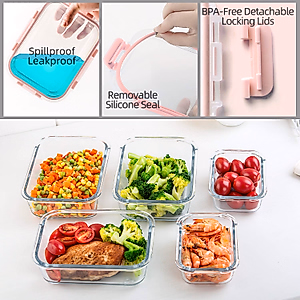 UMI UMIZILI 12 Pack Pink Glass Food Storage Containers with Lids, Airtight Meal Prep Lunch Containers with Snap Locking Lids Leakage-proof, Multi Sizes Glass Container Set for Any Occassions