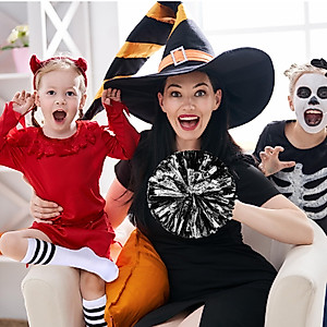 Shinymoon 4 Pcs Zombie Halloween Scary Cheerleader Costume Accessories 2 Pom Poms 1 Hair Bow and Striped Socks for Dress up(Striped, Adult)