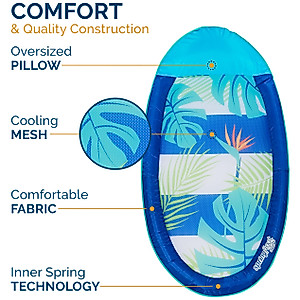 SwimWays Spring Float Original Pool Lounge Chair with Hyper-Flate Valve, Blue Palm