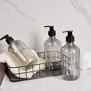 Plastic Refillable Shampoo Conditioner & Body Wash Pump Bottle Dispensers with Plastic Pumps, 16oz 3-Pack Shower Bottles with 6 Waterproof Label Stickers, Reusable Hand Soap Dish Soap Containers