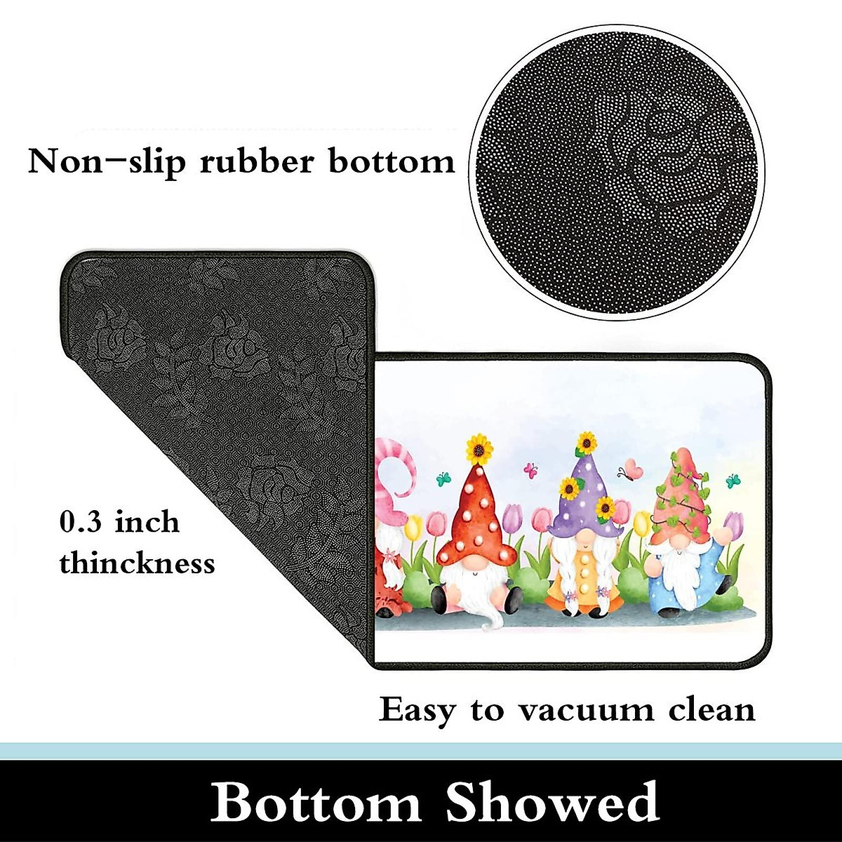 Cute Gnome with Flower Kitchen Rug Non-Slip Kitchen Mats Spring Bath Runner Doormats Area Mat Rugs Carpet for Home Decor 39" X 20"