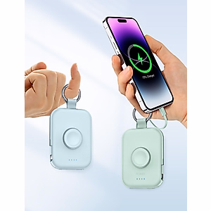 RORRY Portable Apple Watch Charger,5000mAh iWatch Wireless Charger Power Bank with Built-in Cable,Travel Keychain Charger for Apple Watch 9/Ultra2/8/Ultra/7/6/Se/5/4/3,iPhone 15/14/13/12/11 (White)