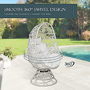 Iwicker Outdoor Wicker 360-Degree Swivel Egg Chair with Beige Cushions, Patio Rattan Basket Egg Chair for Garden Lawn Bedroom