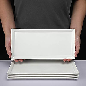 amhomel Serving platter, White Rectangular Serving Plates, Platters for Serving Food, Dessert, Sushi, Vegetable and Cake, Serving Trays for Party, Set of 4, 12.6 Inch