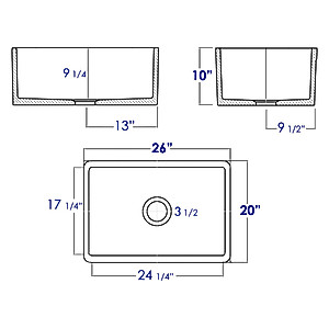 ALFI brand AB505-W 26-Inch Contemporary Smooth Fireclay Farmhouse Kitchen Sink, White