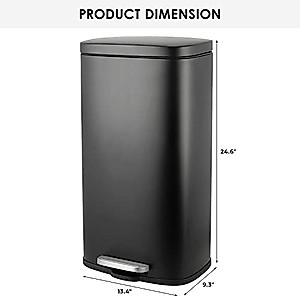 Arlopu 8 Gallon Step Trash Can, Stainless Steel Garbage Bin, Soft-Close Rubbish Bin with Removable Plastic Inner Bucket, Fingerprint-Proof, Lid Dustbin, Suit for Kitchen Home Office (30L, Black)