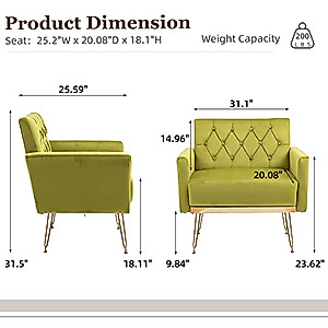 Olela Accent Chair Set of 2,Velvet Armchair Single Sofa Modern Tufted Upholstered Side Reading Chairs with Arm and Gold Metal Leg for Living Room Bedroom Club Nursery Office Decorate(2, Olive Green)