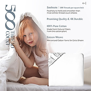 Mayfair Linen 100% Cotton Fitted Sheet Twin Size - 500 Thread Count 16" Deep Pocket Twin Fitted Sheet Only, Soft Cooling Sateen Weave Elastic Bottom Sheet, Fits College Dorm Mattress, Teens - White