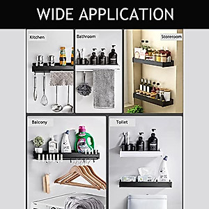 24HOCL Shower Caddy Shelf, No Drilling Traceless Adhesive Shelf Wall Mounted, Storage Organizer Rack Basket for Bathroom, Lavatory, Washroom, Restroom, Kitchen, Black