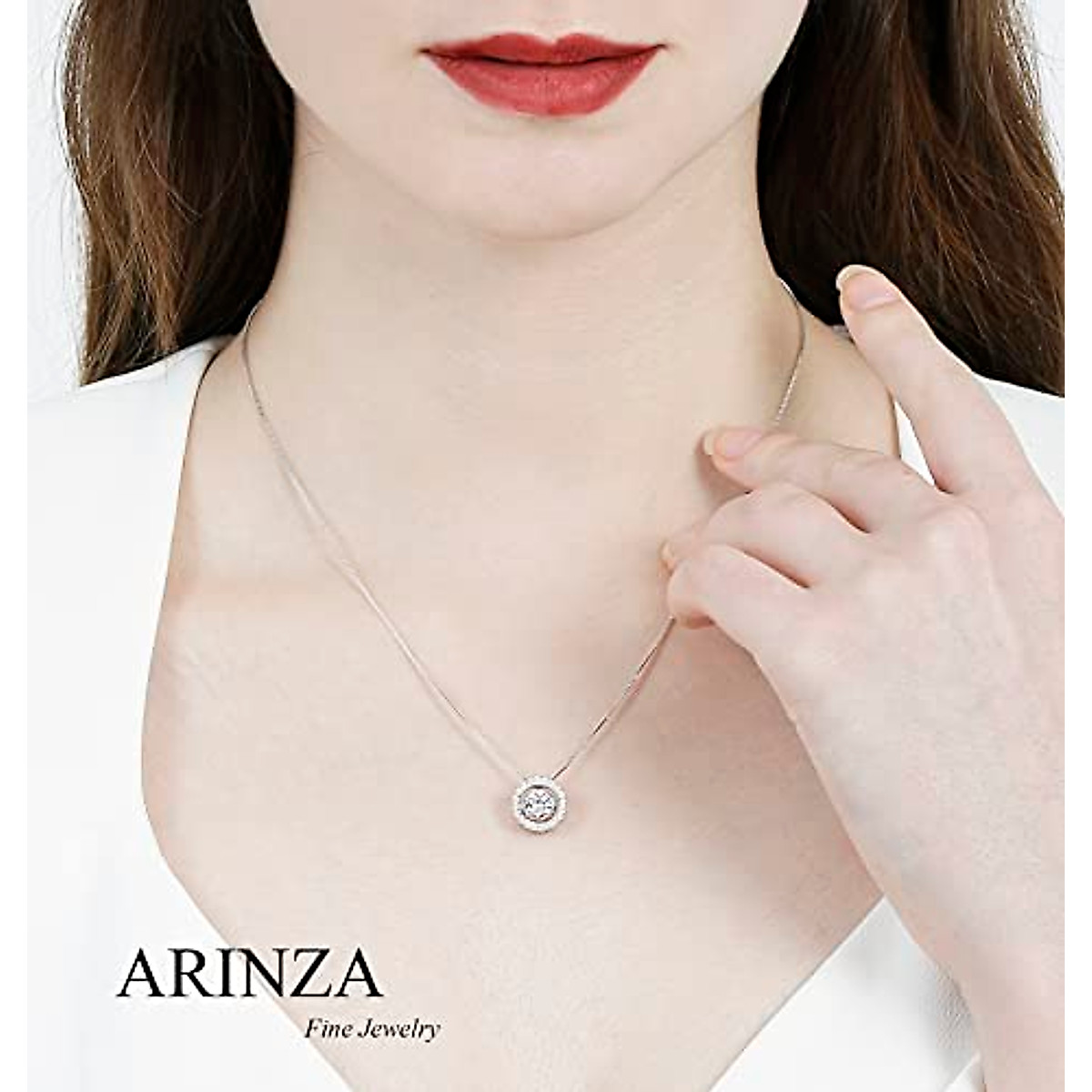 ARINZA Silver Necklace for Women, 1 Carat Dancing Diamond Cubic Zirconia Necklace with 18 Inch Chain, Anniversary Birthday Gifts for Women, Wife, Mom, Girlfriend, Lady