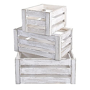 Besmall Set of 3 Nesting Wooden Crates, Decorative Vintage Wooden Storage Crates, Wood Boxes Rustic Farmhouse Style for Storage and Display – Decorative Wooden Crates for Home (White)