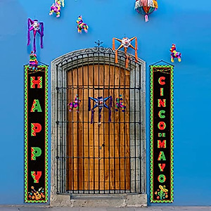 Happy Cinco De Mayo Banner Mexican Cinco De Mayo Porch Sign Mexican Theme Wall Hanging Flag Mexican Fiesta Celebration Welcome Yard Sign Front Door Holiday Party Decor