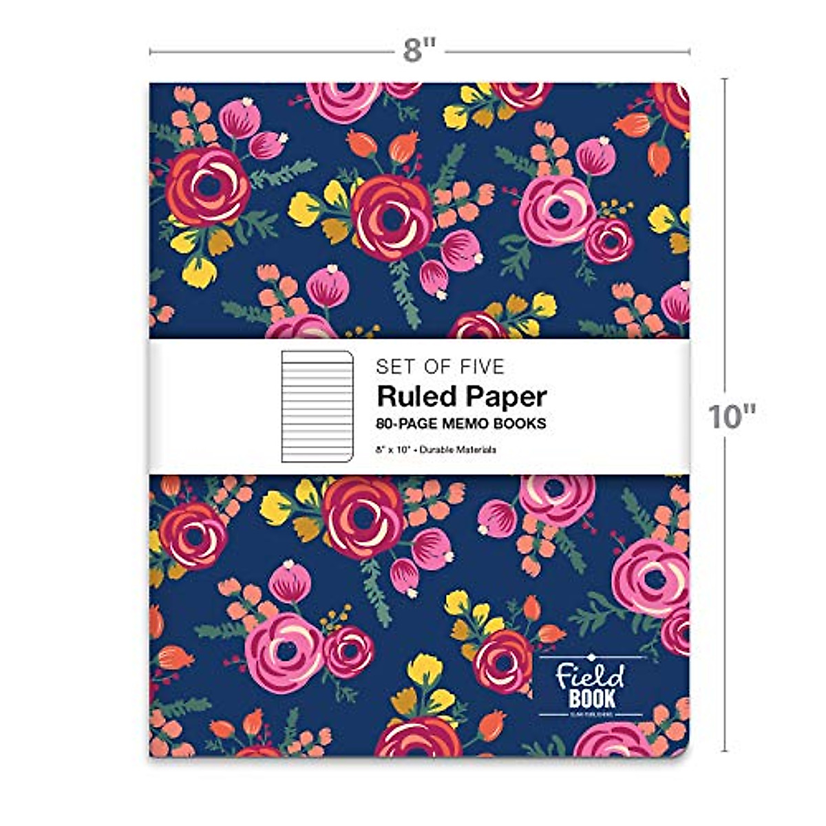 Elan Publishing Company Assorted Pattern Field Memo Notebooks, 8x10 in Lined Office Notepads for Nurses, Teachers, and Students - Small and Easy to Carry Pocketbook, Quick Note Taking, 5 Pack