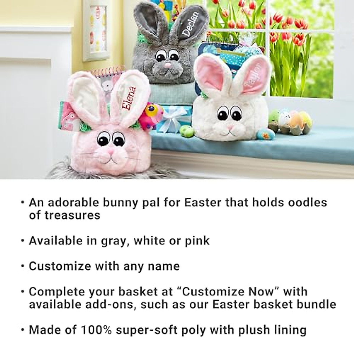 Let's Make Memories Personalized Easter Basket - Fuzzy Bunny Plush - Easter Basket for Kids - Pink