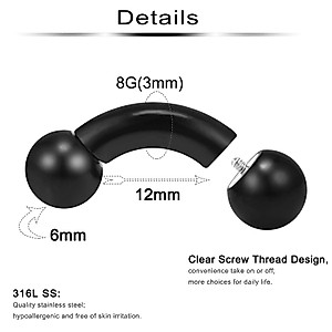Ftovosyo PA Rings 316L Surgical Steel Internally Threaded Bent Curved Barbell for Women Men CR Ear Gauges Earrings 8G 12mm 1 Pair, Color Black