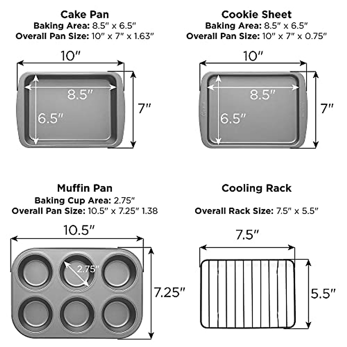 Ecolution EIOGY-1204 Toaster Oven Bakeware 4Piece Set | Nonstick Heavy Duty Carbon Steel,Gray