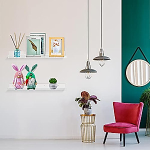 Yulejo Clear Acrylic Shelf, 24 Inches Invisible Floating Wall Ledge Bookshelf, Nursery Shelves, Display Shelves for Collectibles Kids Book Shelf Mounted Room Storage (8 Pack)