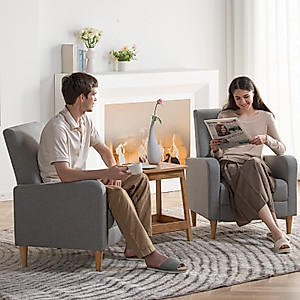 COLAMY Modern Upholstered Accent Chair Armchair with Pillow, Fabric Reading Living Room Side Chair,Single Sofa with Wood Legs, Light Grey