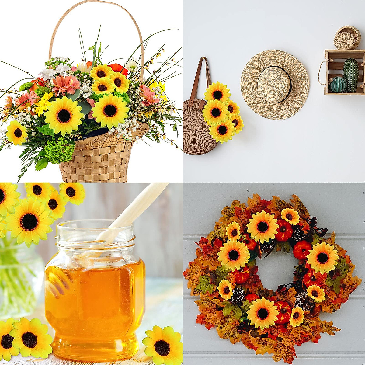 WILLBOND 124 Pieces Fake Sunflowers 3.5 Inch and 1.6 Inch Artificial Sunflower Heads Fabric Floral for Home Decoration Wedding Decor Bride Holding Flowers Garden Craft Art Decor