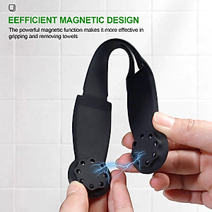 KIBBEH 2 Pack Silicone Hand Towel Clips, Magnetic Bath Towel Clips Towel Hooks with Magnets for Towel Rods and Racks, Kitchen and Bathroom Accessory (Black)