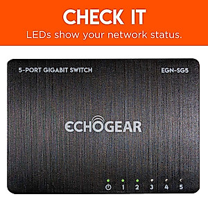 Echogear 5 Port Gigabit Ethernet Switch - Plug & Play Unmanaged Switch with Auto-Negotiation, Full Duplex Control, & Auto MDI/MDI-X - Expand Your Network with 5 10/100/1000 Ethernet Ports